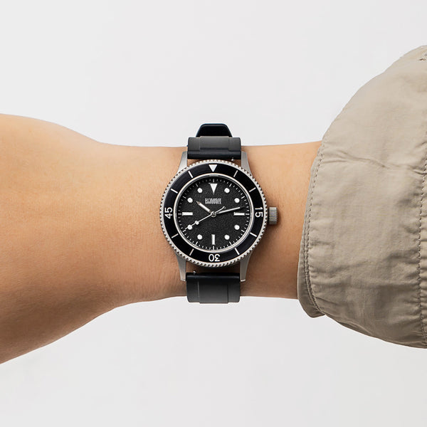 C01 Watch, Matte Silver Case, Black Dial, Sapphire Crystal Glass, Lumi - BIJOUONE