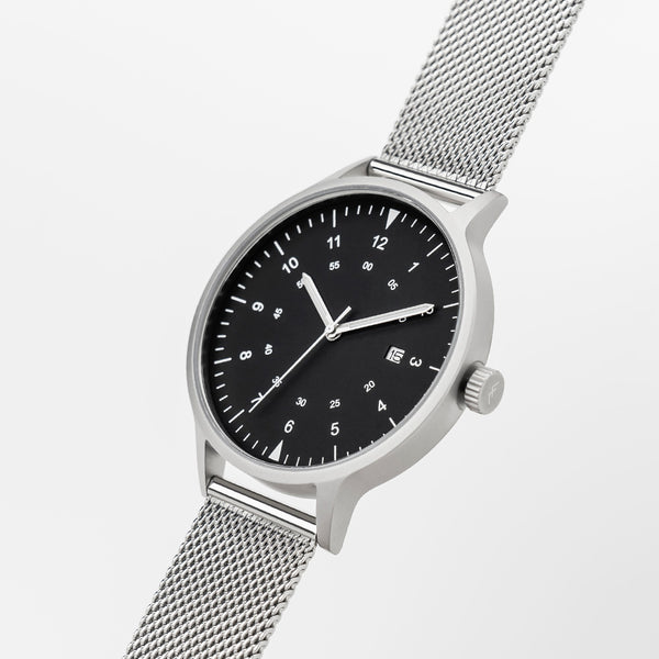 B70 Watch, Silver Case, Black Dial, Calendar, Luminous, Stainless Stee - BIJOUONE