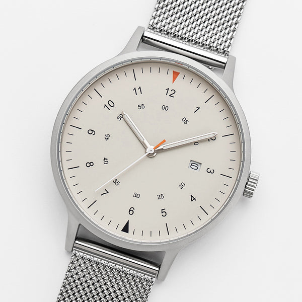 B70 Watch, Silver Case, Beige Dial, Calendar, Luminous, Stainless Stee ...