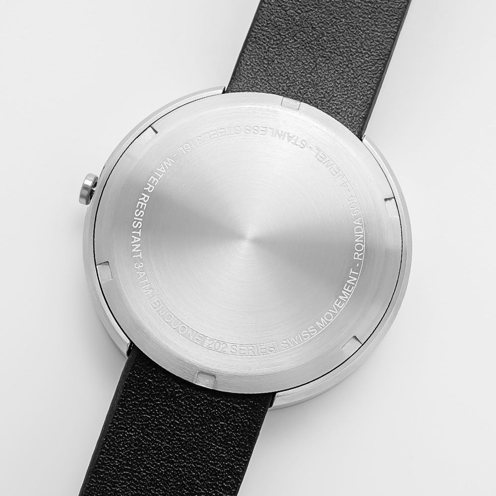 BIJOUONE B202 Silver/White Calendar Watch on Black Leather Strap